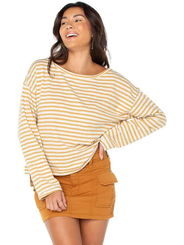 Roxy Striped Long Sleeve Top - Curry Jail Bird Horisantal Stripe