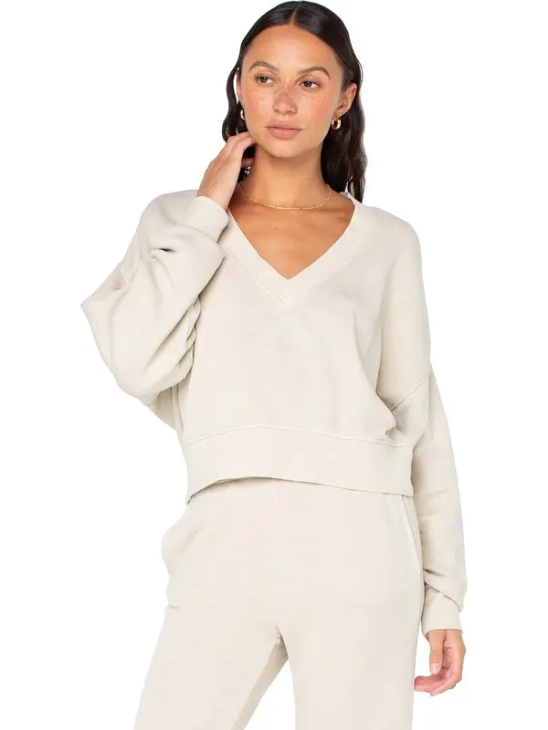 Roxy Relaxed V-neck Sweatshirt - Pumice Stone Solid