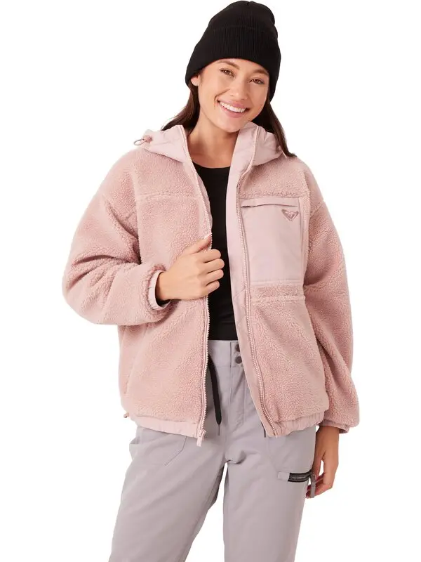 Roxy Everest Hooded Sherpa Jacket - Adobe Rose