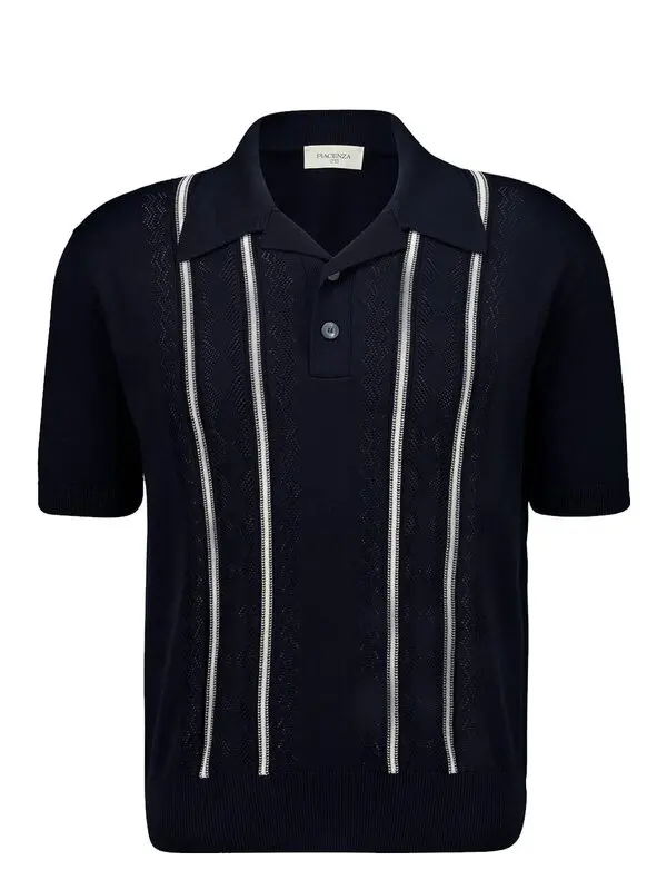 PIACENZA CASHMERE 1733 Navy Cotton Knit Polo - Blue