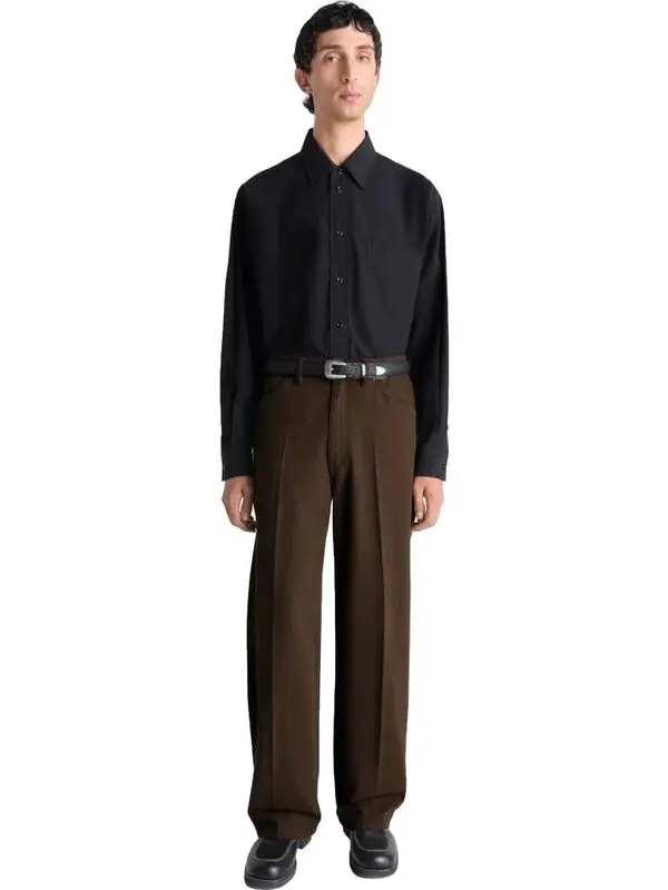 LEMAIRE Wide Leg Twill Trousers - Brown