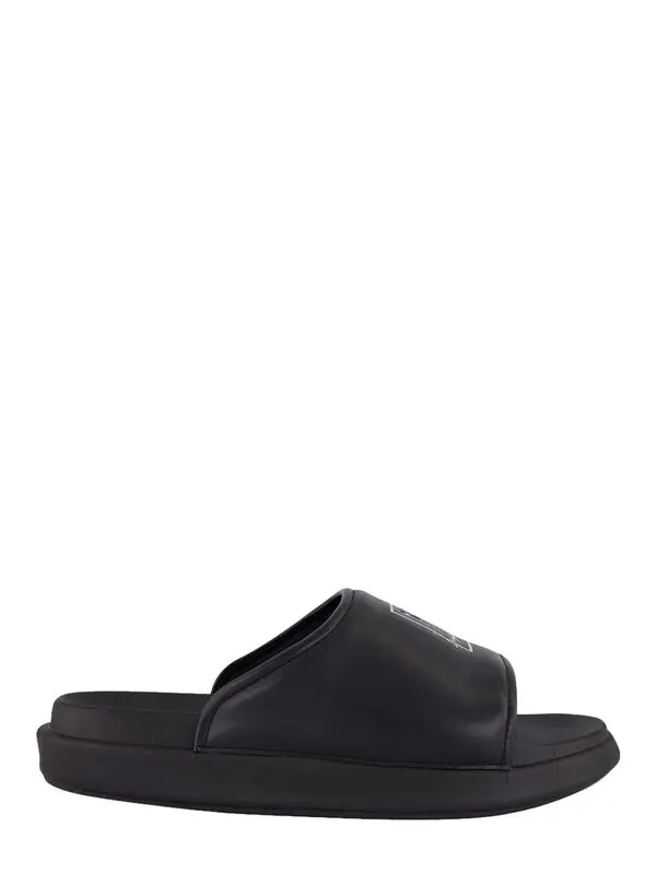 Y3 Logo Leather Slides - Black