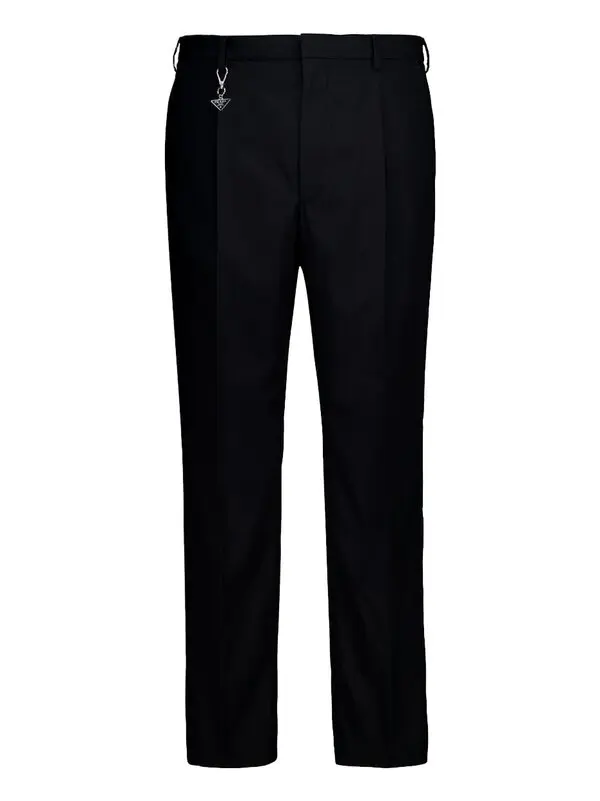 Prada Slim Fit Trousers With Triangle Key Ring - Black