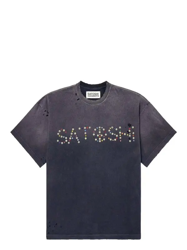 SATOSHI NAKAMOTO Whatever It Takes Logo-embellished Distressed Cotton-jersey T-shirt - Black