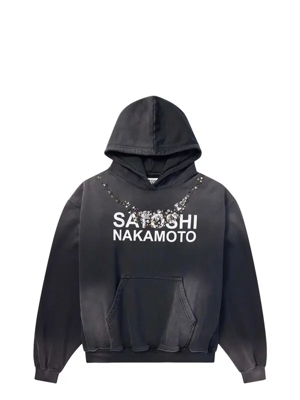 SATOSHI NAKAMOTO Logo-print Embellished Cotton-jersey Hoodie - Black