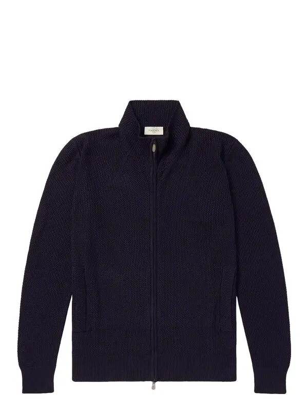 PIACENZA CASHMERE 1733 Knitted Silk And Linen-blend Zip-up Cardigan - Blue