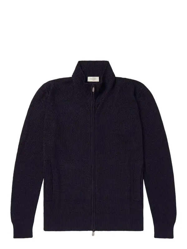PIACENZA CASHMERE 1733 Knitted Silk And Linen-blend Zip-up Cardigan - Navy