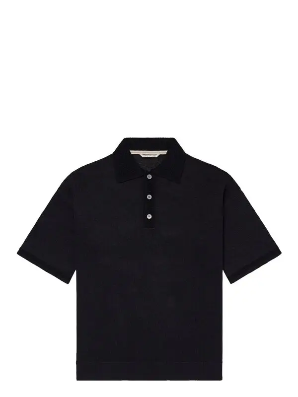 A KIND OF GUISE Open-knit Organic Cotton And Linen-blend Polo Shirt - Black
