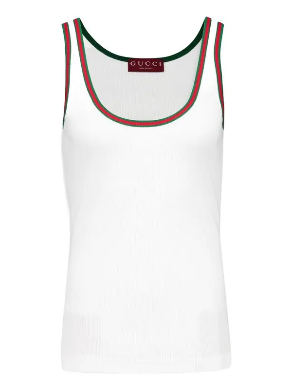 Gucci Cotton Rib Tank Top With Web - White