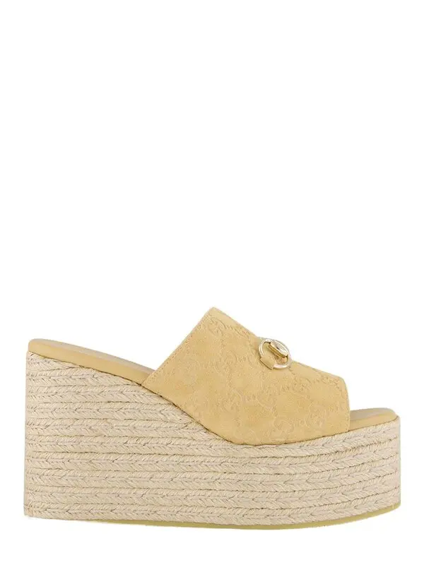 Gucci Gg Platform Espadrille With Horsebit - Beige