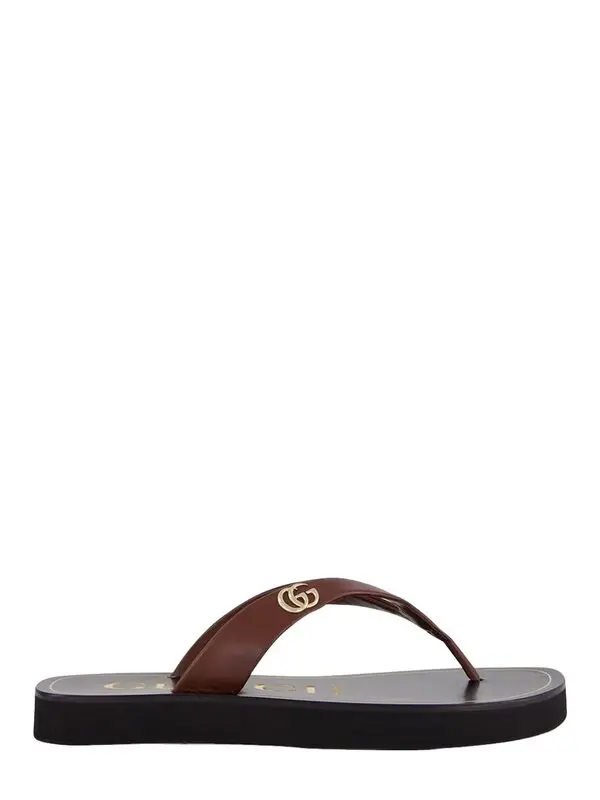 Gucci Leather Flat Sandals With Interlocking G - Brown