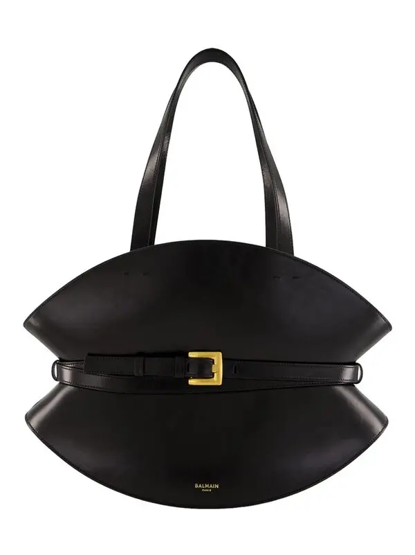 Balmain Shuffle Medium Leather Bag - Black