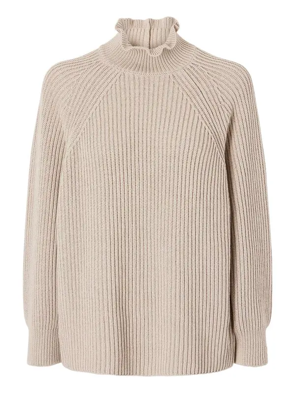 Max Mara Camino Ruffled Ribbed-knit Cotton Sweater - Beige