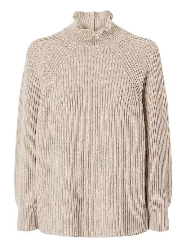 Max Mara Camino Ruffled Ribbed-knit Cotton Sweater - Neutrals