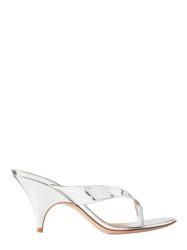 GIANVITO ROSSI Sofia 70 Metallic Leather Mules - Silver