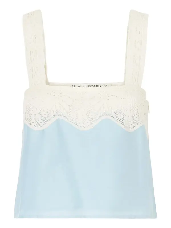 Alix Of Bohemia Mia Sky Prima Cotton And Silk-blend Lace-trimmed Tank Top - Blue