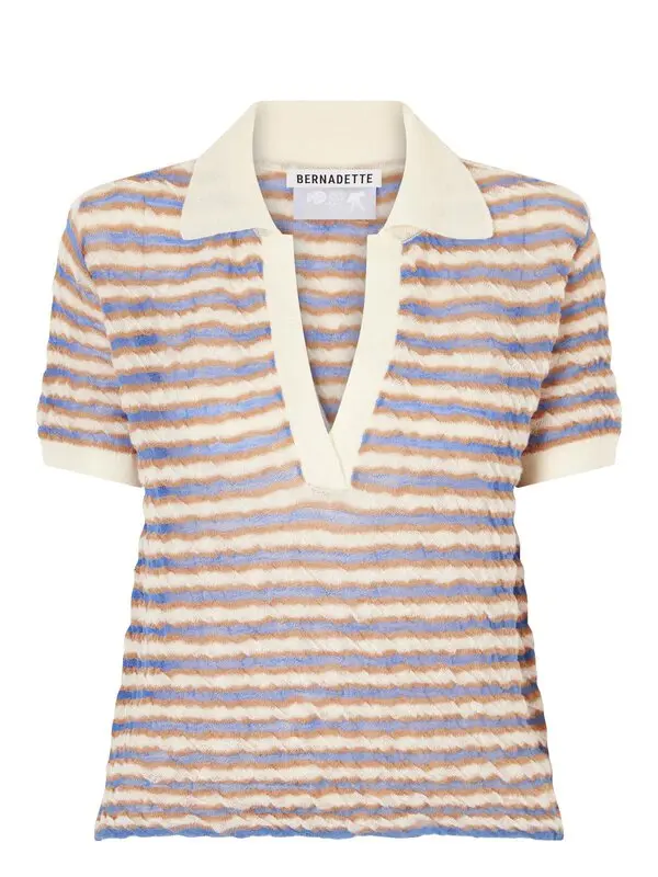Bernadette Ophelia Striped Wool Polo Shirt - Neutrals