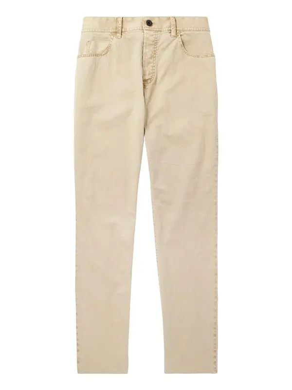 JAMES PERSE Slim-fit Straight-leg Cotton-blend Twill Trousers - Neutrals