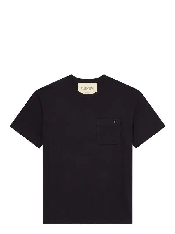 Valentino Garavani Vgold Cotton-jersey T-shirt - Black