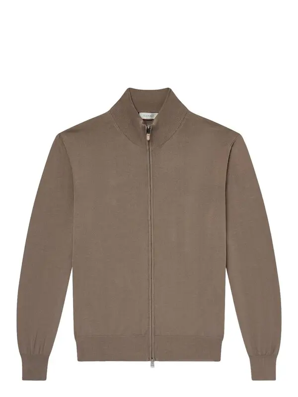 Canali Slim-fit Cotton Zip-up Sweater - Brown