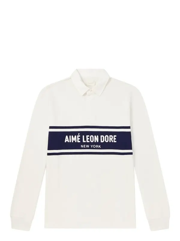 Aimé Leon Dore Logo-embroidered Striped Cotton Polo Sweater - Neutrals