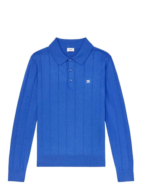 Celine Polo Silk And Cotton-blend Sweater - Blue