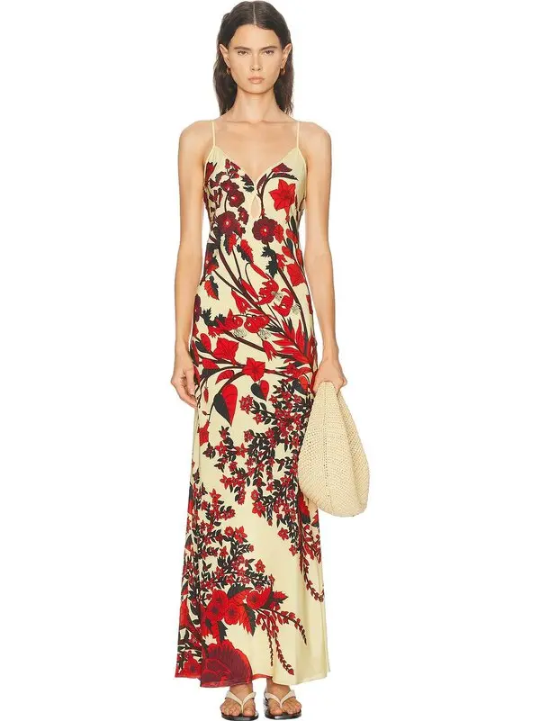 Johanna Ortiz Clean Reinterpretation Maxi Dress - Ecru  Red  & Green