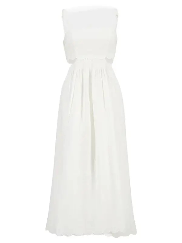 Zimmermann Scallop Linen Midi Dress - White