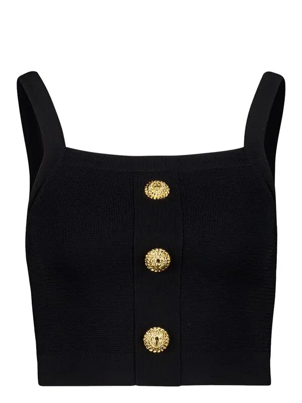 Balmain Knit Bralette Top With Buttons - Black