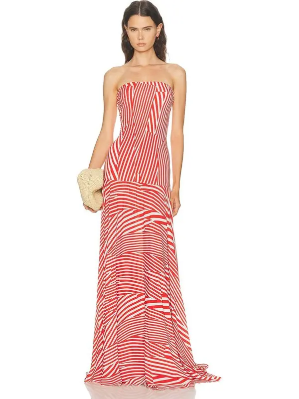 Silvia Tcherassi Muriel Maxi Dress - Multi Directional Red Stripes