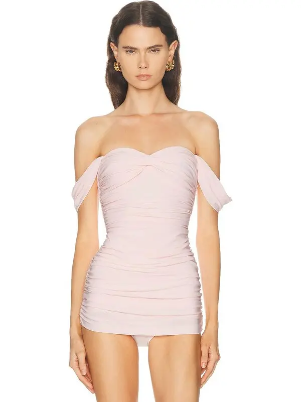 Norma Kamali Walter Mio With Wringlet Sleeve Bodysuit - Ballet Pink