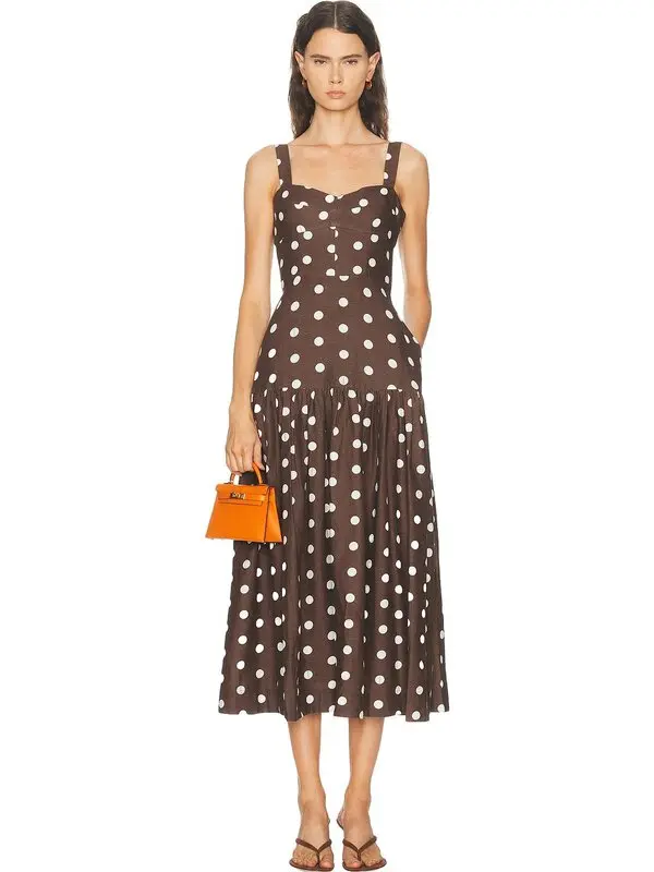 NICHOLAS Valeria Midi Dress - Mocha Polka Dot