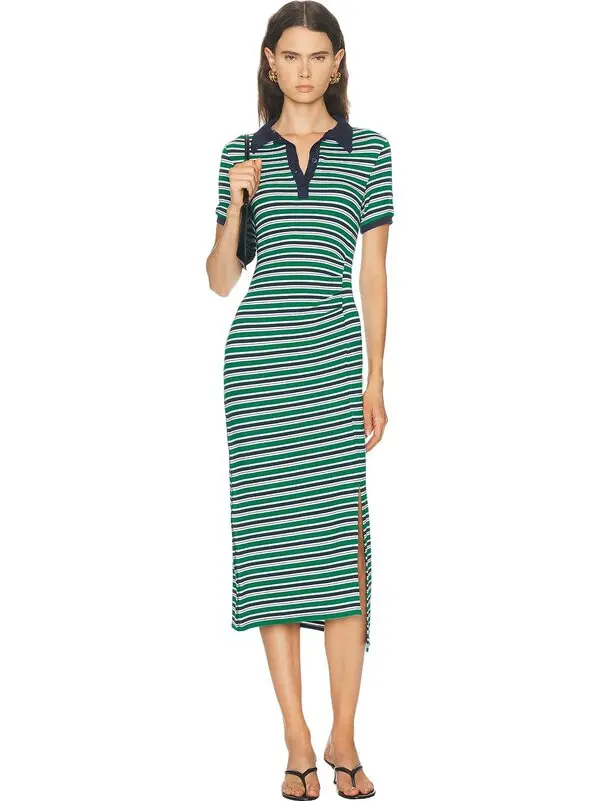 Simkhai Shelby Knit Polo Dress - Kelly Green Stripe