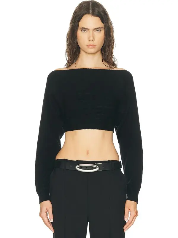HAELO Off-the-shoulder Cropped Merino Wool Sweater - Black