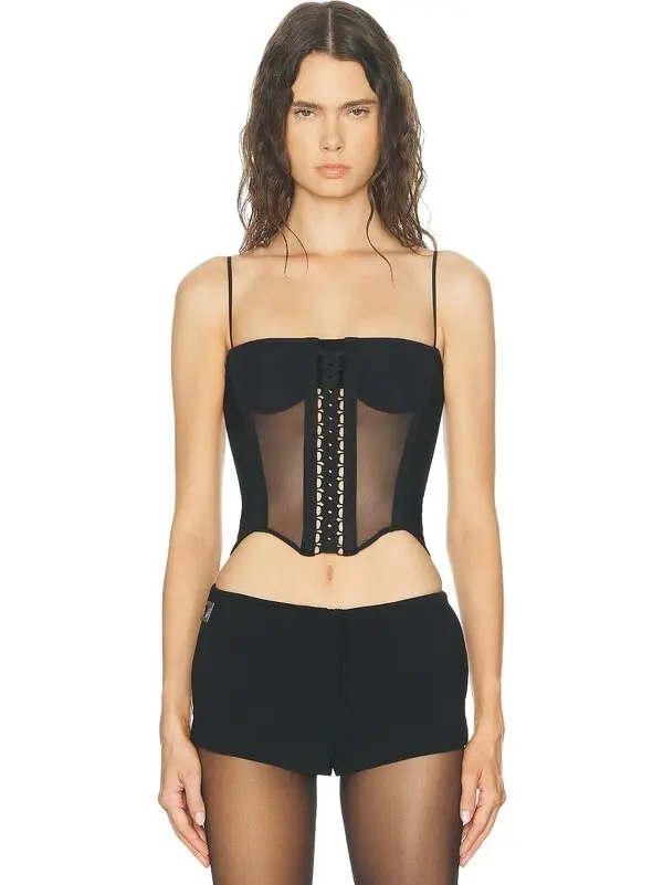 HAELO Layered Lace-up Corset Top - Black