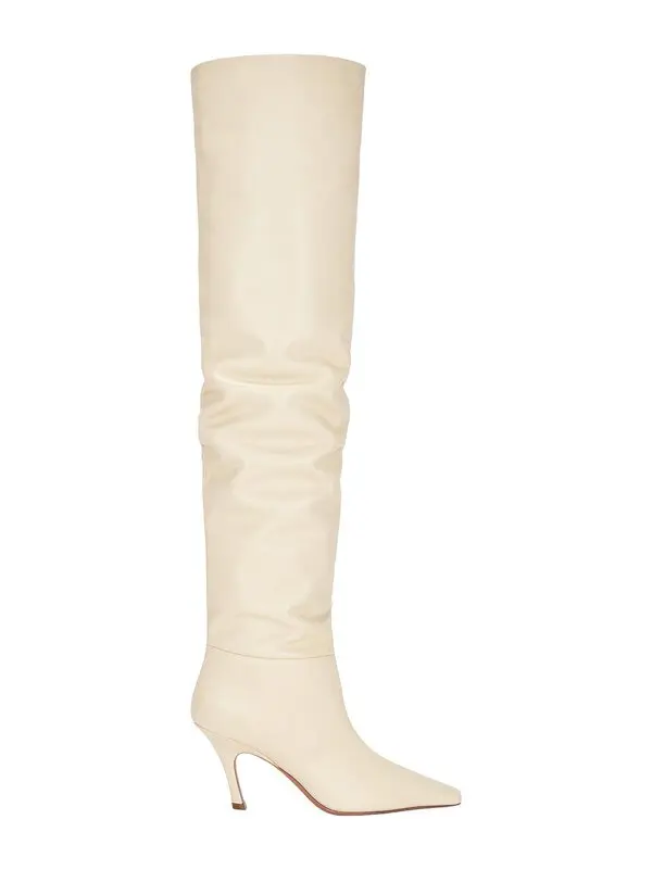 Amina Muaddi Jamie Thigh High 80 Nappa Boots - Almond