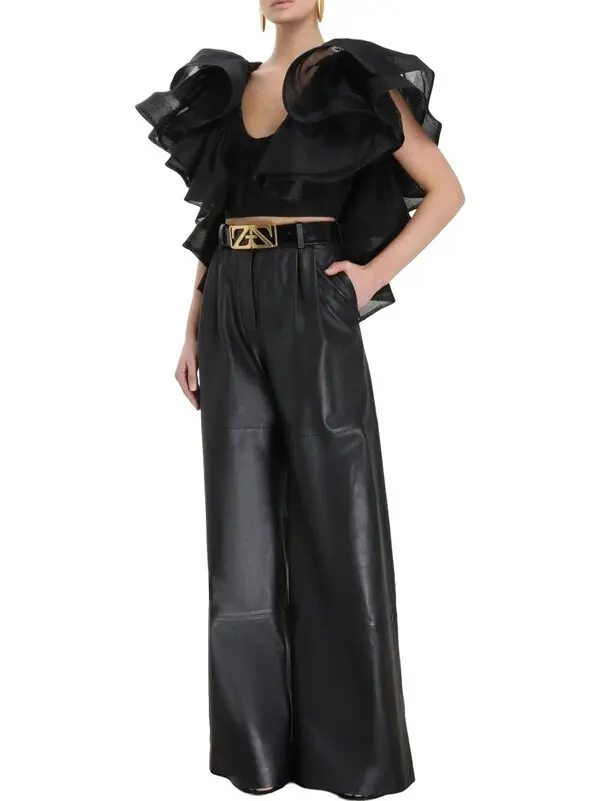 Zimmermann Sensory Oversized Ruffled Frills Bodice - Brown