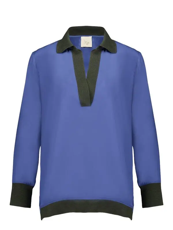 PAULA Diane Dutch V-neck Long-sleeve Top - Blue
