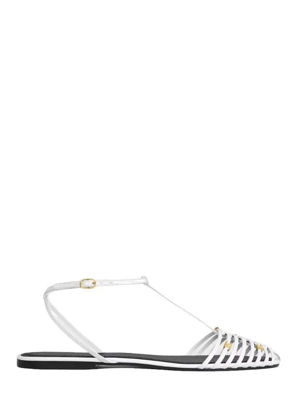 Celine Cage Flat Sandal In Goatskin - White