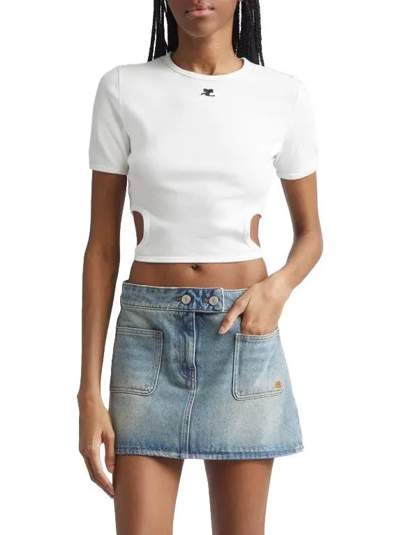 COURREGES Ribbon Cutout Crop Rib T-shirt - Heritage White