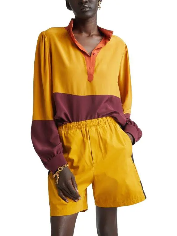 Saint Laurent Silk Crêpe De Chine Colorblock Shirt - Lie De Vin