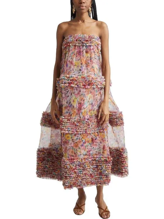 Zimmermann Kindred Spirit Luna Ruffle Bandeau Gown - Multi Floral