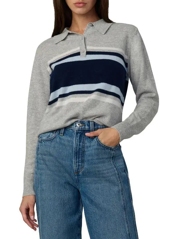 Joe's Jeans Stripe Cashmere Polo Sweater - Heather Grey