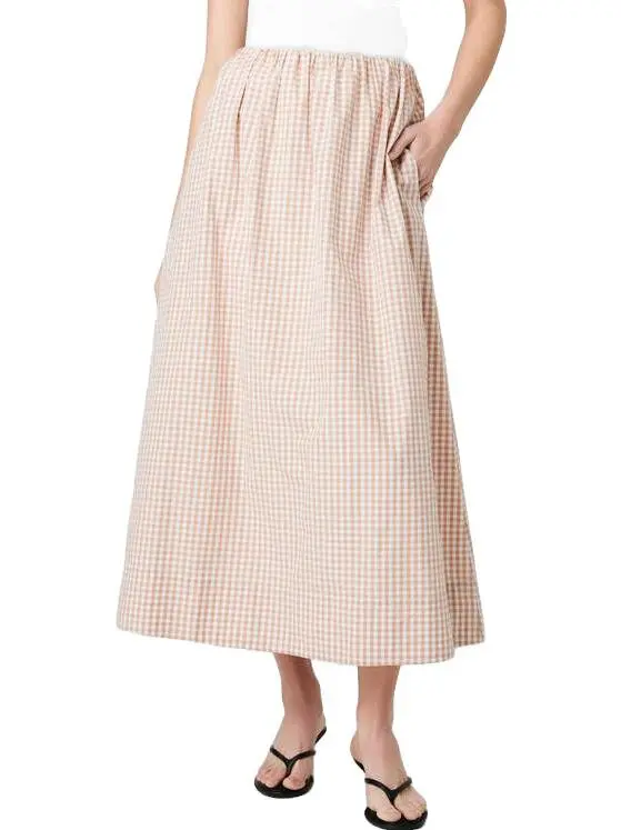 French Connection Gingham Maxi Skirt - Petite Gingham Almond Nude
