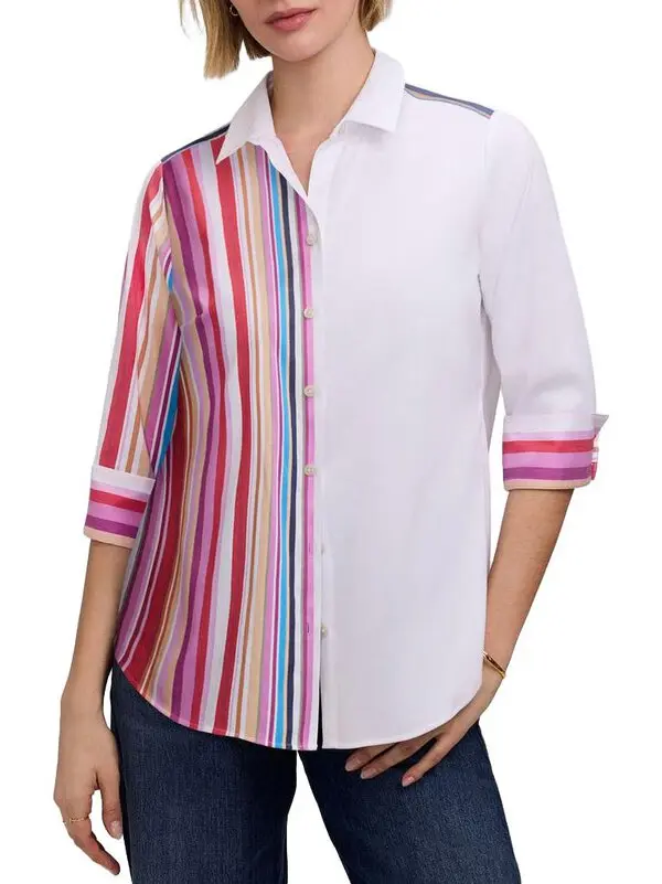 Foxcroft Charlie Striped Button-up Shirt - Pink/multi