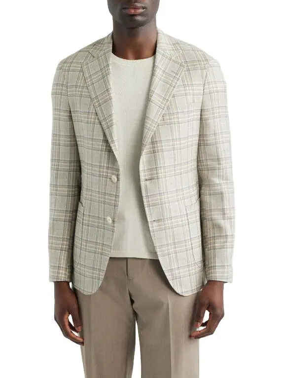 HERITAGE GOLD Plaid Wool And Silk Blend Sport Coat - Mid Grey