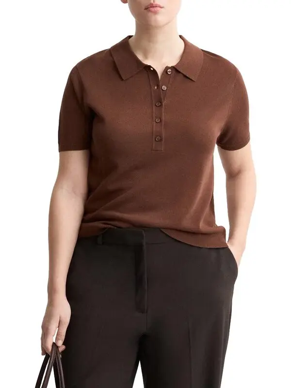 Mango Short Sleeve Jersey Polo Sweater - Chocolate