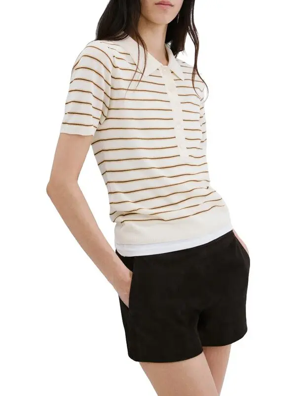 Mango Short Sleeve Jersey Polo Sweater - Ecru