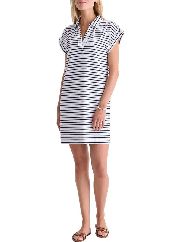 Vineyard Vines Striped Short Sleeve Polo Dress - Baystripe White/navy