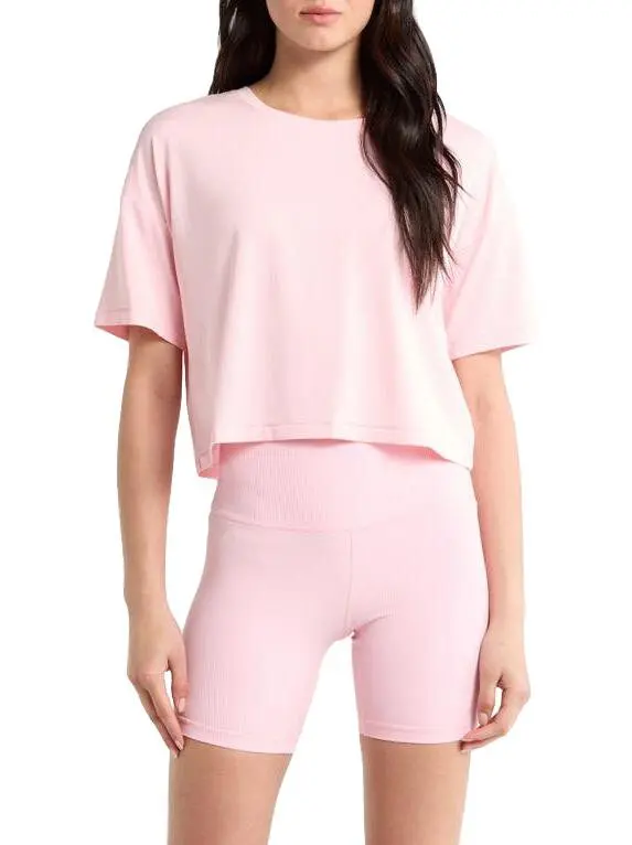 MPG Pima Cotton Boxy Crop T-shirt - Baby Pink